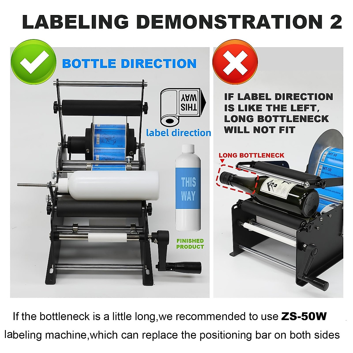 ZONEPACK Upgraded Manual Labeling Machine Label Applicator Bottle Labeler Sticker Label Printer Packing Machine with Handle for Round Glass Plastic Metal Bottle etc…