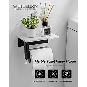 WOJIUBUXIN Marble Toilet Paper Holder with Shelf Black Toilet Paper Roll Holder Wall Mount for Bathroom Cabinet Decorative,Matte Black Finish,Modern Style,Screw-in,Each Marble with A Unique Pattern