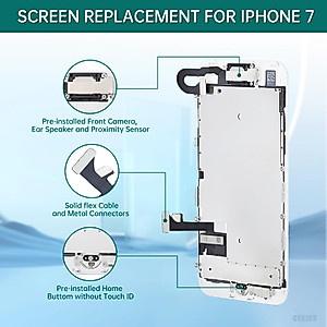 CYKJGS for iPhone 7 Screen Replacement White with Home Button 4.7" 3D Touch LCD Display Digitizer Full Assembly with Front Camera Ear Speaker Front Glass Fix Tools Repair Kit for A1660, A1778, A1779