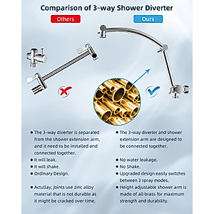 Hibbent All Metal Shower Head,10'' High Pressure Rain Shower Head/Handheld Showerhead Combo with 16'' Adjustable Arc-shaped Shower Extension Arm, 7-Spray, 71'' Hose Adhesive Showerhead Holder, Chrome