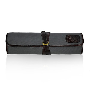 Boldric Cotton Canvas DD Hook Tie Chef Knife Bag – Professional Canvas Travel Roll Carrier Case With Water Buffalo Hide Trim - 7 Tool Holder Slots For Knives Pens Pencils Spoons (Abalone)