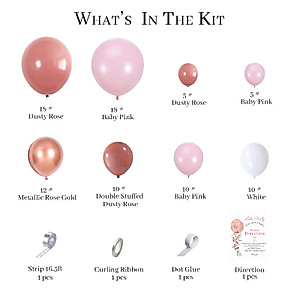 Pateeha Dusty Pink Balloon Arch Garland Kit 135 Pcs Dusty Rose Gold Balloon Garland Double Stuffed Baby Pink White Balloons for Birthday Baby Shower Mothers Day Decorations