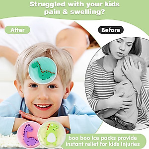 Hilph Kids Ice Packs for Boo Boos, Toddler Dinosaur Ice Pack Reusable Childrens Boo Boo Buddy Hot Cold Gel Packs for Kids Injuries, Pain Relief, Bumps & Bruises, Breastfeeding, Wisdom Teeth (3 Packs)