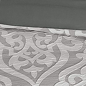 Madison Park Odette Cozy Comforter Set Jacquard Damask Medallion Design - Modern All Season, Down Alternative Bedding, Shams, Decorative Pillows, King(104 in x 92 in), Silver 8 Piece