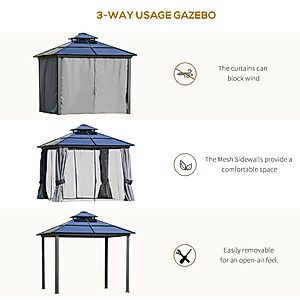 Outsunny 10' x 10' Hardtop Gazebo Canopy with Polycarbonate Roof, Aluminum Frame, Permanent Pavilion Outdoor Gazebo with Netting, for Patio, Garden, Backyard, Deck, Lawn, Gray