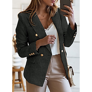 Happy Sailed Dressy Blazers for Women 2025 Classic Fall Long Sleeve Double Breasted Tweed Blazer Jackets Casual Lapel Collar Open Front Business Outfits Work Suits Professional Black Small