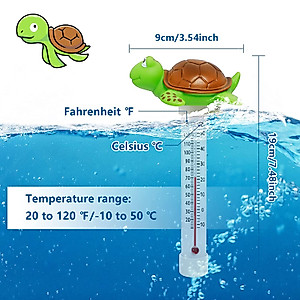 Floating Pool Thermometer, Large Display with String Easy to Read, Shatter Resistant, for Outdoor & Indoor Swimming Pools, Spas, Hot Tubs & Aquariums (Turtle)
