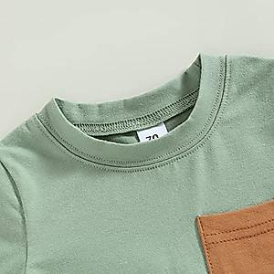 LIOMENGZI Infant Baby Boys Summer Clothes Sets Outfits Color Block Short T-shirt Elastic Striped Shorts Set Toddler Clothes (Green, 12-18 Months)