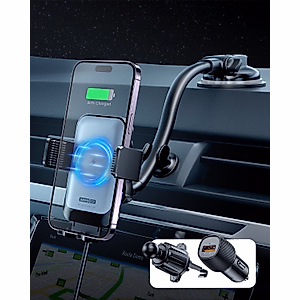APPS2Car Wireless Car Charger Auto Clamping Wireless Car Charger Mount Car Phone Holder Wireless Charger for Dashboard & Air Vent Phone Mount for Car Wireless Charging for iPhone 15/14/13 Galaxy etc