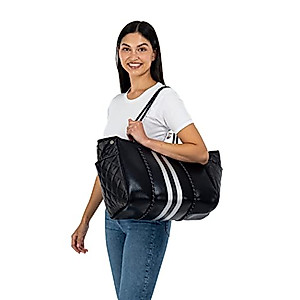 Haute Shore - Greyson Carbon Neoprene Tote Bag w/Zipper Wristlet Inside,Black Coated W/Silver & Black Stripe,One_Size