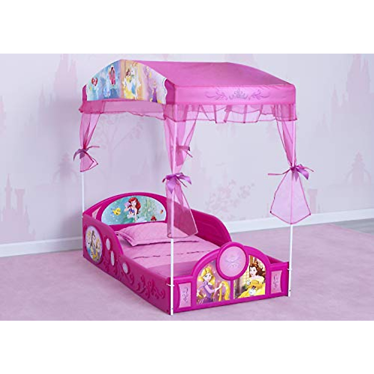 Delta Children Disney Princess Plastic Sleep and Play Toddler Bed with Canopy