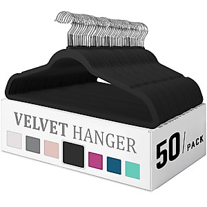 Premium Velvet Hangers 50 Pack, Heavy Duty Study Black Hangers for Coats, Suit & Dress - Non Slip Clothes Hanger Set - Space Saving Felt Hangers for Clothing
