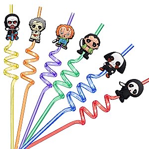 Horror Classic Movie Party Halloween Horror Straws 24 Pieces Movie Fan Party Decorations Reusable Straws for Birthdays, Boys & Girls Gifts, Halloween Party Love Decorations