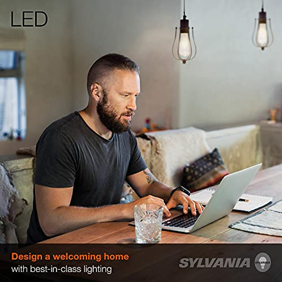 SYLVANIA Vintage Lowell Cage Pendant Light Fixture, 60W LED Dimmable ST19 Edison Bulb Included, 800 Lumens - 1 Pack (75513)