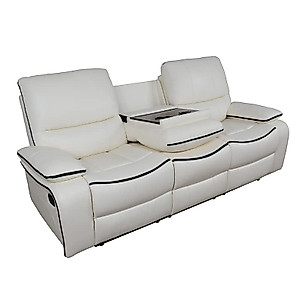 GEBADOL Living Room Furniture, Leather Recliner Sofa, Manual Reclining Sofa with Cup Holder for House/Bedroom/Office/Apartment, White/1 Piece
