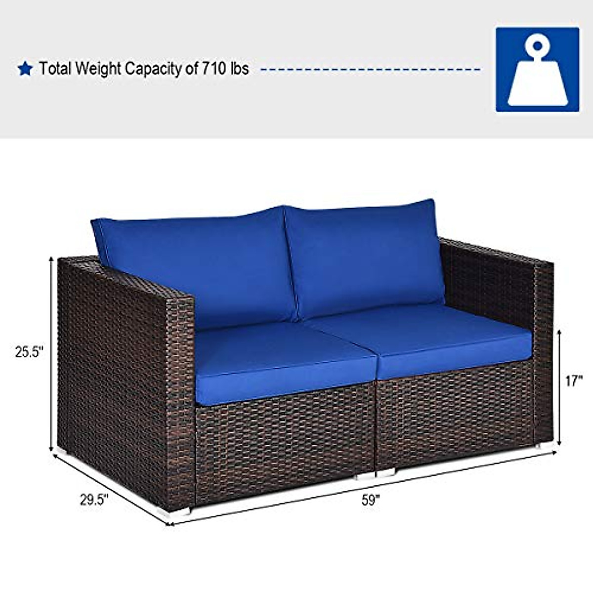 Tangkula Wicker Loveseat 2 Piece, Patio Furniture Couch with Removable Cushions, Rattan Loveseat Sofa for Balcony, Deck, Garden and Poolside