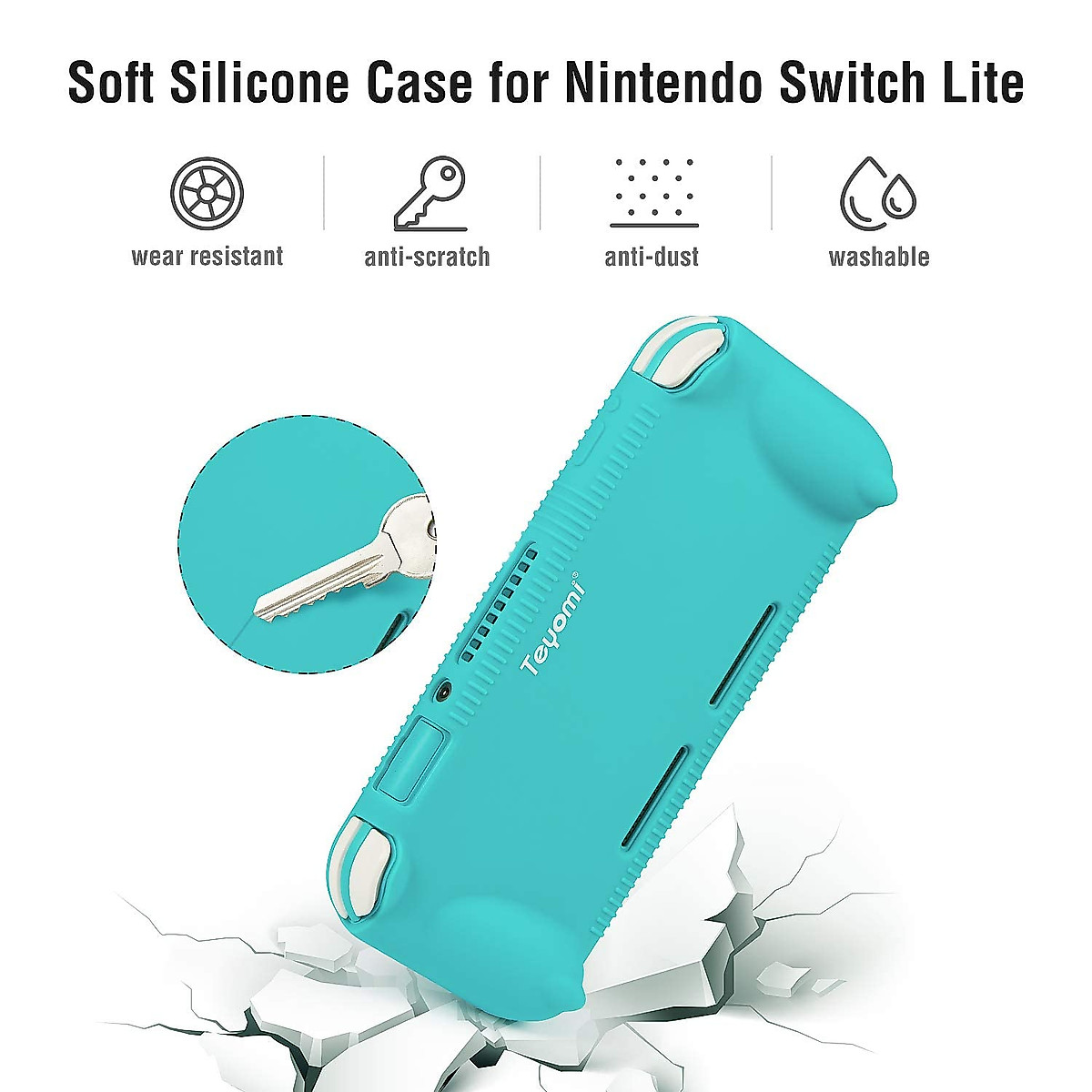 Teyomi Protective Case Compatible with Nintendo Switch Lite, Silicone Protective Cover for Nintendo Switch Lite with Tempered Glass Screen Protector, 4 Pcs Thumb Grips & 2 Game Cartridges(Light Blue)