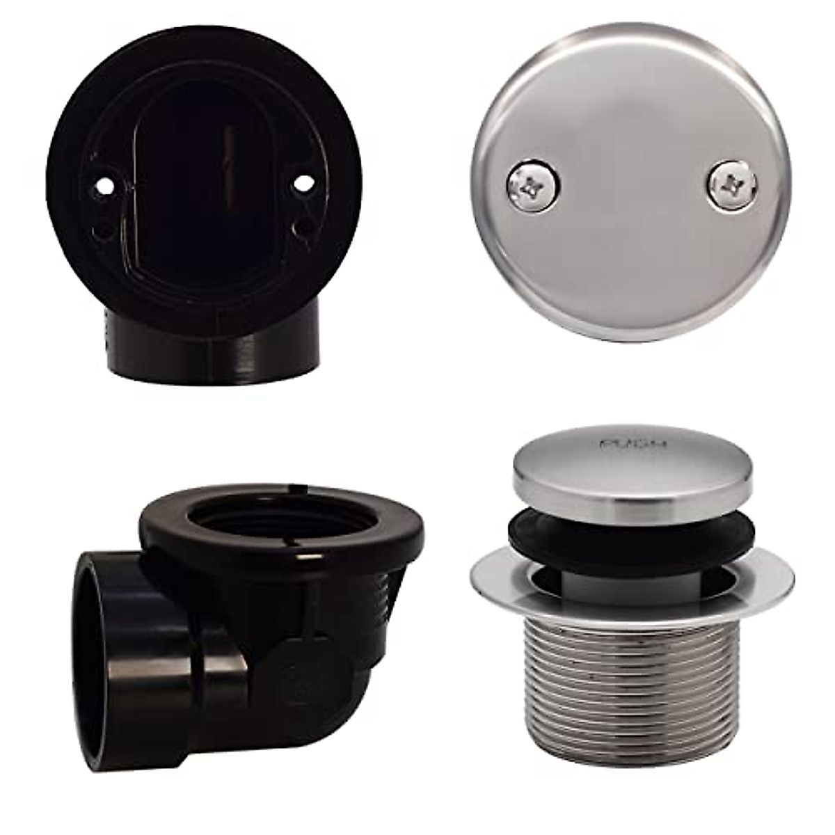 Westbrass D534-5-07 SCH. 40 ABS 1-1/2" Course Thread Plumber's Pack Tip-Toe Bathtub Drain Plug with Two-Hole Elbows, Satin Nickel (5-Pack)