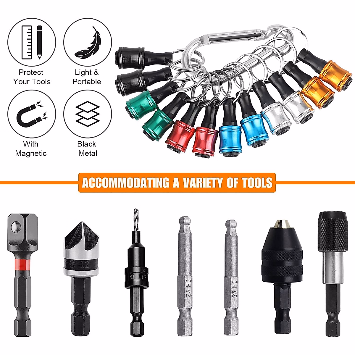 Linkstyle 12PCS 1/4 Inch Hex Shank Screwdriver Bits Holder Extension Bar Keychain Screw Adapter Drill Fast Change Portable Hand-held Bit Holder for Electric Screwdrivers and Drill Bit (6 Colors)