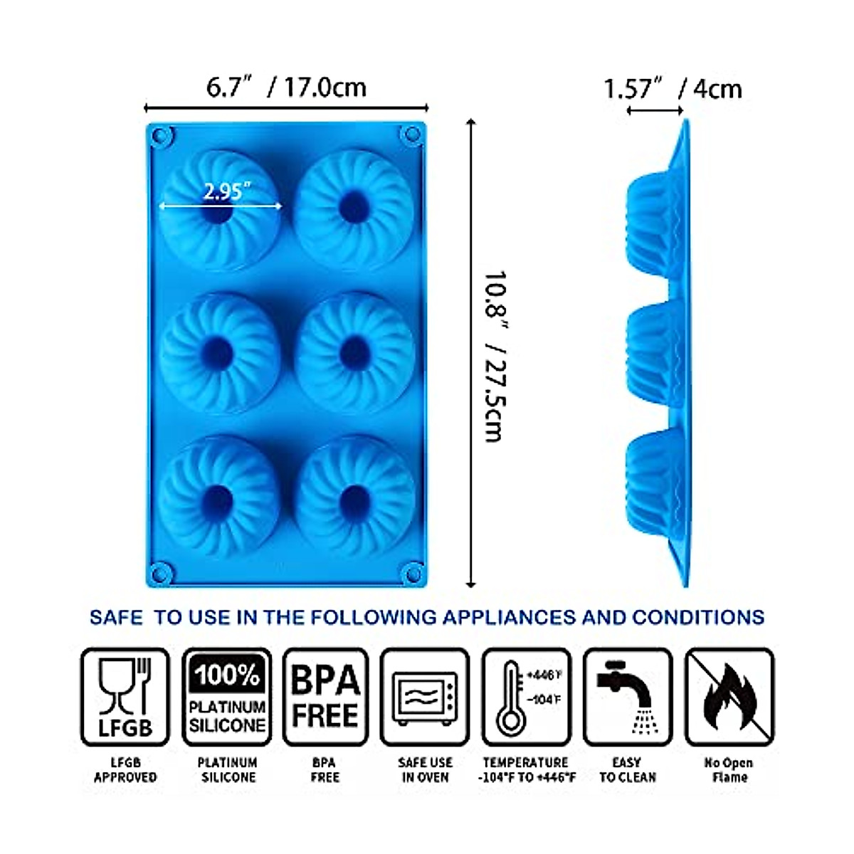 Sidosir Mini Fluted Tube Cake Pan, 6Cavity Heritage Fluted Tube Cake Silicone Mold for Baking,Non Stick Fancy Molds for Fluted Tube Cake (Fluted Tube)