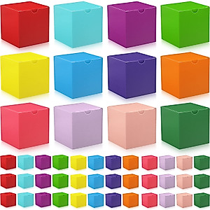 48 Pack Colorful Gift Boxes Kraft Paper Cube Boxes Easy Assemble Small Cardboard Boxes with Lids for Crafting Cupcake Christmas Wedding Presents Birthday Bridesmaids Proposal Party(4 x 4 x 4 Inch)