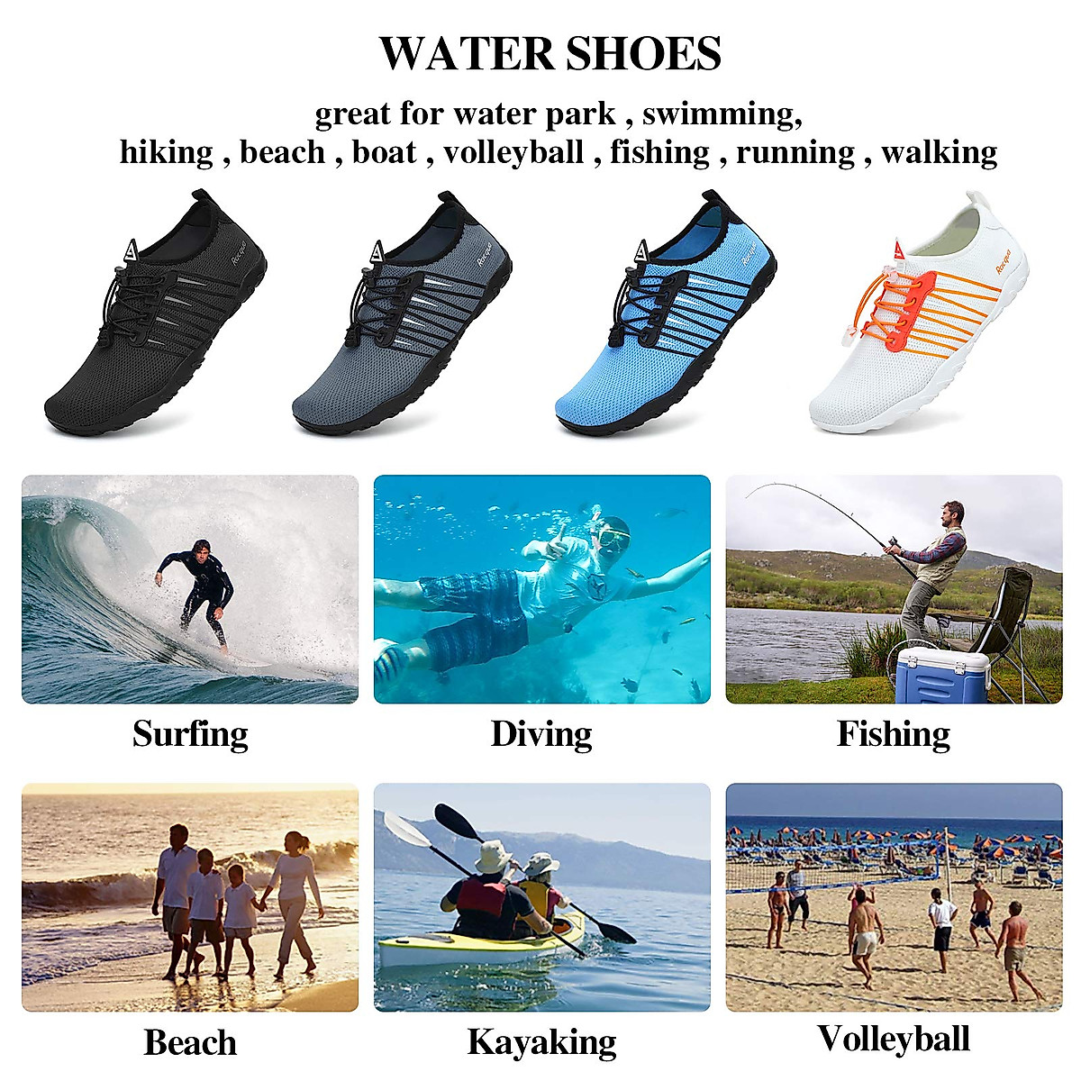 Racqua Pool Shoes Quick Dry Barefoot Water Aqua Sport Beach Swim Surf Diving for Men Women Black 10 Women/9 Men