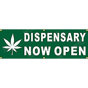 22" X 66" DISPENSARY NOW OPEN Vinyl Banner Sign (Design #2), Existing Text Change Available (Optional)