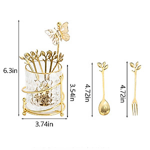 INPROPEXT 6PCS Coffee Spoons with Glass Holder,Small Stainless Steel Gold Tea Spoons,Mini Spoon Set for Fruit,Stirring, Mixing, Sugar, Ice Cream, Cake