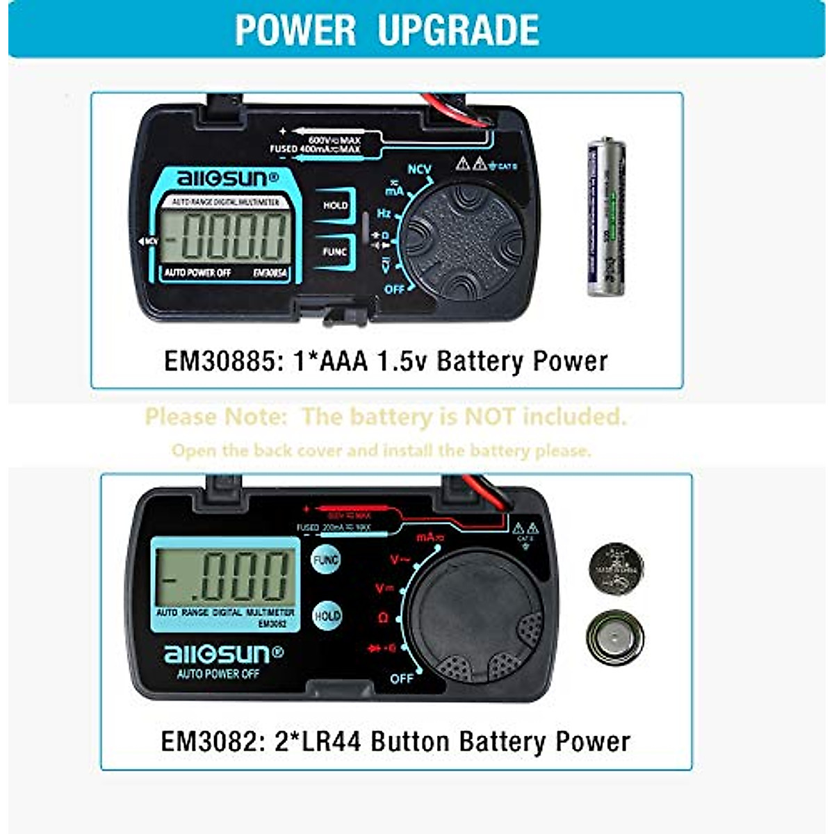 ALLOSUN Digital Multimeter Pocket Size DC AC Voltage Current Tester NCV Ohm Capacitance Frequency Diode and Continuity Test Auto Range (EM3085A (Upgraded))