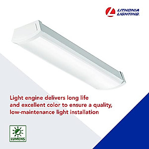 Lithonia Lighting FMLWL 24 840 Low-Profile LED Flush Mount Ceiling Light, Wraparound Lighting Fixture for Kitchen, Laundry Room, Garage, and More, 2-Foot, 4000K Cool White