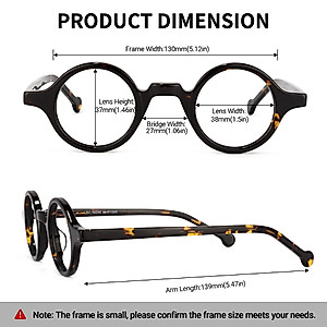Zeelool Vintage Small Round Glasses Frame for Men Women, Wood Grain Acetate Eyewear Frame with Clear Lens Arale FA0176-02 Tortoise