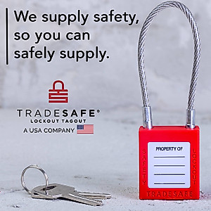 TRADESAFE Lockout Tagout Steel Cable Locks with Keys,10 Red Keyed Different Electrical Lockout Padlock Set, 2 Keys per Lock, OSHA Compliant, Premium Grade