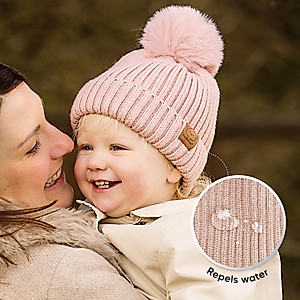 2-Pack Baby Hats for Girls, Boys - Stretchy Baby Beanies, Cute Newborn & Toddler Winter Hat, Soft & Warm Pom Pom Beanie for Infant, Toddler, Boys, Girls 6-36 Months (Fawn, M)