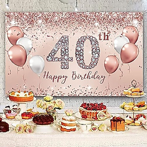 Trgowaul 40th Birthday Decorations for Women, Pink Rose Gold 40th Birthday Banner Backdrop 40 Birthday Party Decorations for Women Turnin 40, 40 & Fabulous Birthday Background Birthday Gift for her