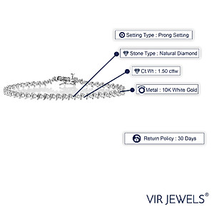 Vir Jewels 1.50 cttw Certified SI2-I1 IGI Diamond Bracelet 10K White Gold S-Link 7 Inch
