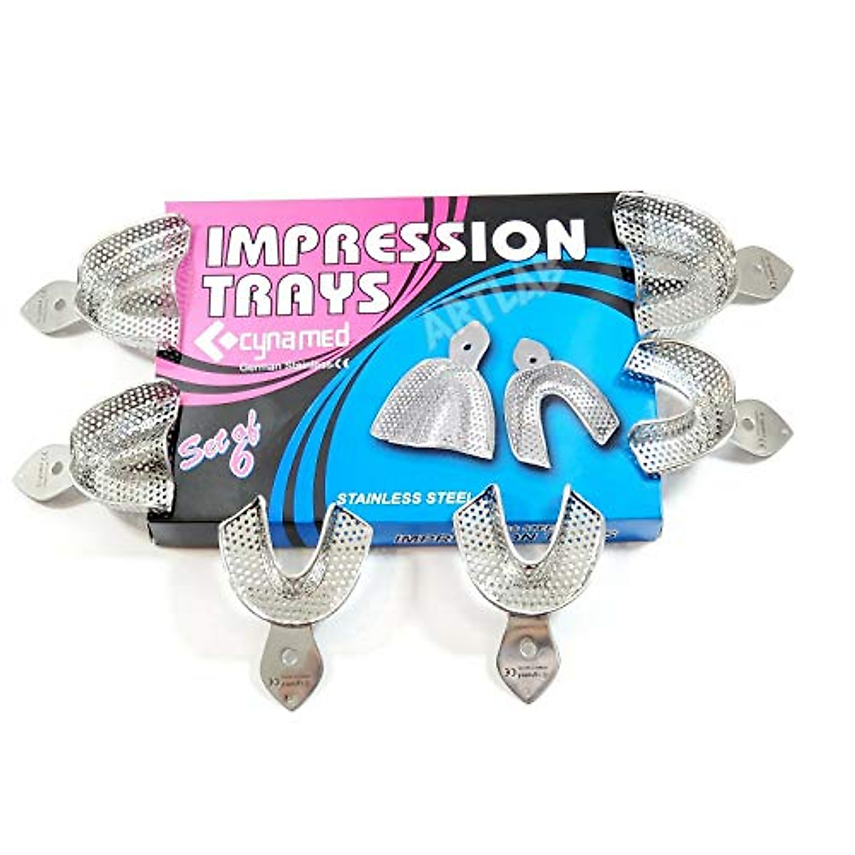 Premium German Dental Autoclavable Metal Impression Trays Stainless Steel Upper Lower Dental Perforated Impression Trays Set of 6 Cyanemed