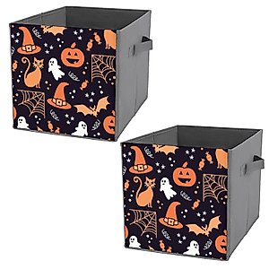 DamTma Halloween Pumpkin Ghost Spider Cube Storage Bin with Handles Foldable Cute Cat Ghost 11 Inch Storage Baskets Toys Organization for Home Room Closet Shelves Set of 2