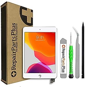 Repair Parts Plus for iPad Mini 5 (5th Gen) Screen Replacement LCD and Glass Touch Digitizer Premium Kit (7.9", A2126 | A2124 | A2133) + Sleep/Wake Sensor (Silver | Gold) + Adhesive - White