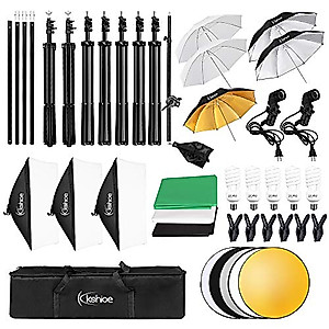 Kshioe Photography Lighting Kit, 6.5x10feet/2x3m Backdrops Stand Support System, 5 in 1 reflectors, 1600w 5500k Umbrellas Softbox Continuous Lighting Kit for Portrait, Product and Video Shooting