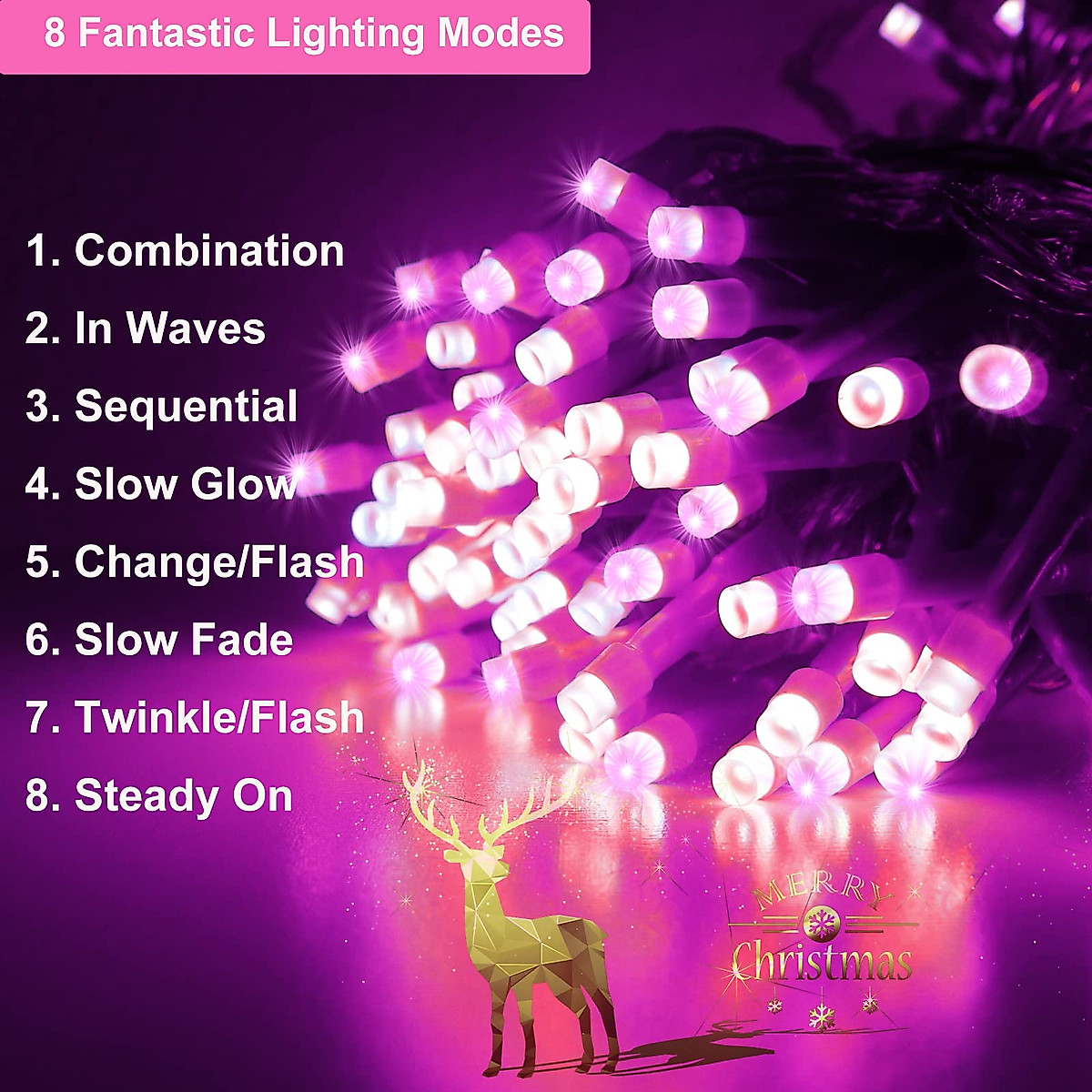 200 LED Pink Outdoor String Lights, 66 FT Valentine Fairy Lights with 8 Modes Clear Wire, Pink Romantic Twinkle Christmas Lights Waterproof for Room Wedding Girls Birthday Party Gifts Indoor Decor