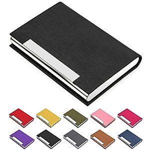 Padike Business Card Holder, Business Card Case Professional PU Leather & Stainless Steel Multi Card Case,Business Card Holder Wallet Credit Card ID Case/Holder for Men & Women. (V-Purple)…
