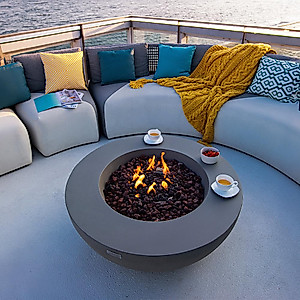 Lunar Bowl Concrete Fire Pit 42" x 42" Outdoor Patio Firepit Includes Lava Rocks Modern Fire Pits & Outdoor Fireplaces for Garden, Deck, Indoor & Outdoor Heating