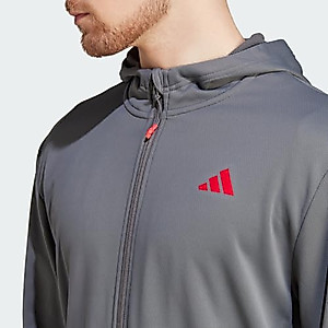 adidas Men's Training Essentials Seasonal Woven Full-Zip Jacket, Grey/Better Scarlet, Large