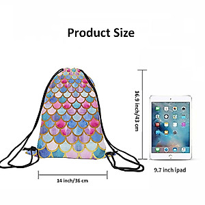 Beabes Mermaid Scales Drawstring Bags Backpack Bag Watercolor Animal Fish Mermaid Tale Pattern Cool Design Modern Sport Gym Sack Drawstring Bag String Bag Yoga Bag for Men Women