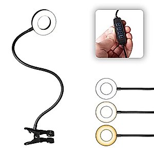 OttLite Capture Clip-On LED Selfie Ring Light for Desks - Conference Lighting for Remote Working, Tiktok, Content Creators & Zoom Meetings - ClearSun LED Technology - Dimmable with 3 Color Modes