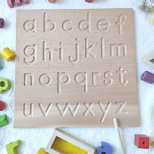 Mfumyy Montessori Alphabet Number Tracing Boards Double Sided Wooden Learn to Write ABC 123 Board Writing Practice Board for Kids Preschool Educational Toy,Homeschool Supplies (ABC+ABC Board)