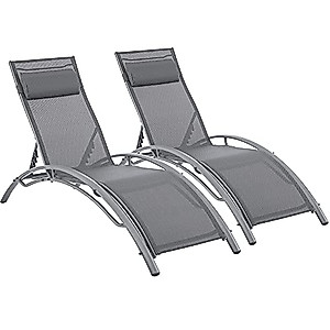 MOOWIND Patio Chaise Lounge Set Outdoor Lounge Chair Set Outside Lounger Recliner Chair Tanning Chairs for Pool Sunbathing Adjustable Beach Yard Lawn 2 PCs (Side Table not Included)