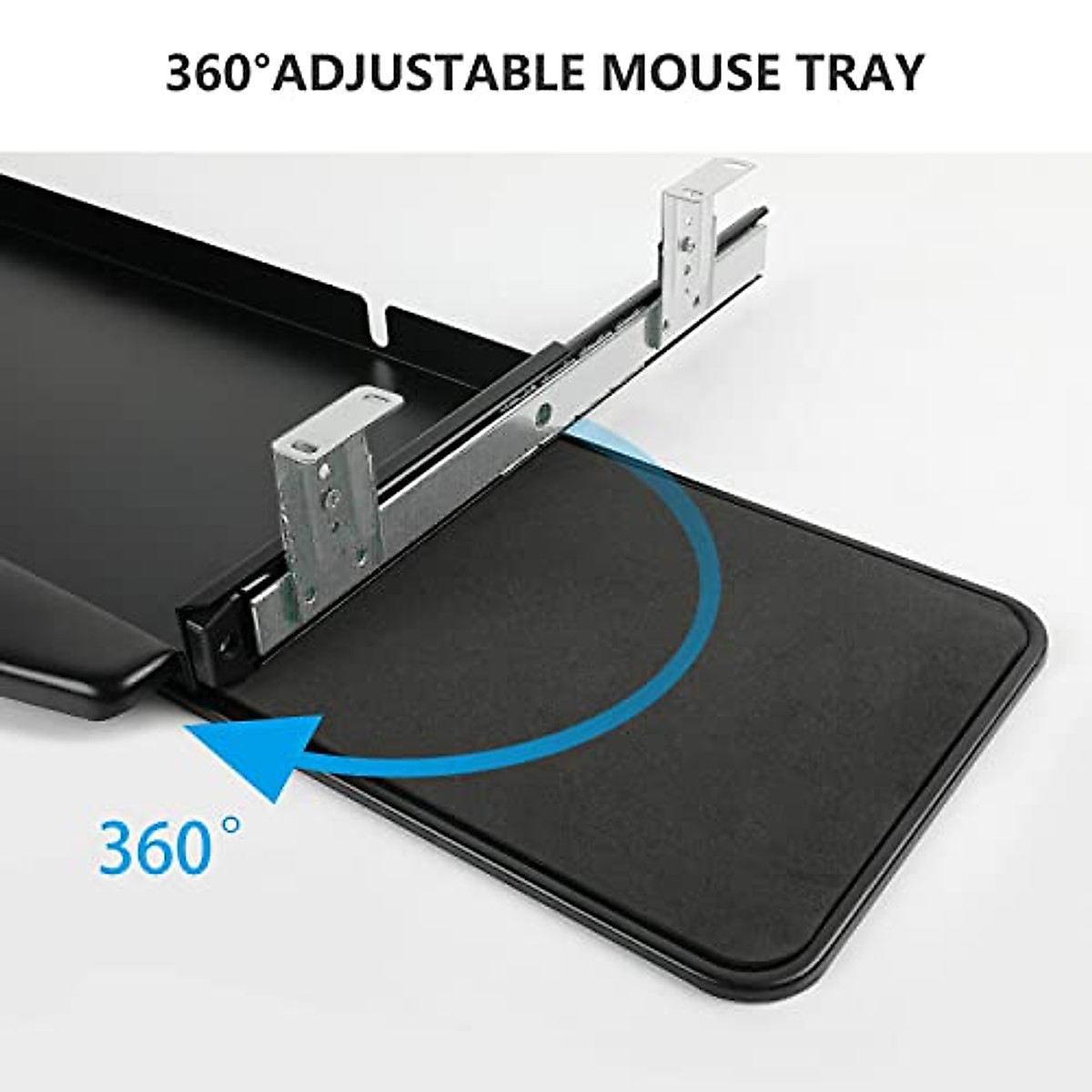 Desk Keyboard Tray with 360 Rotating Mouse Platform, 28"L X 10"W Keyboard Tray Under Desk, Steel Keyboard Shelf Sliding, Under Desk Mounted Keyboard Holder, Keyboard Drawer Under Desk Slide