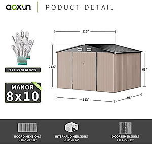 Aoxun 8' x 10' Metal Outdoor Storage Shed, Steel Utility Tool Shed Storage House with Door & Lock, Metal Sheds Outdoor Storage for Backyard Garden Patio Lawn Brown