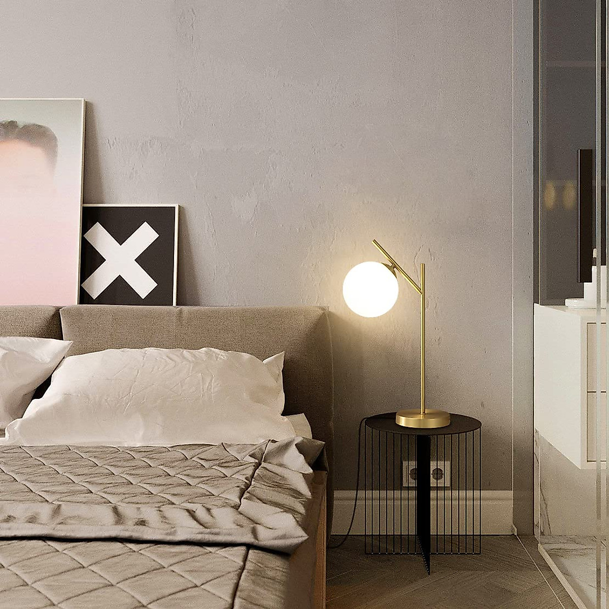 Fulesi Globe Table Lamp with Milky White Glass Globe Shade - Contemporary Brass Metal Bedside Lamp for Bedroom, Living Room, Study Room (H19.2)